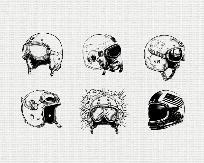 Aviator Helmet SVG PNG Bundle, Pilot Gear Silhouette Clipart, Vintage ...