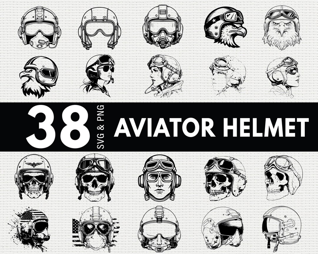 Aviator Helmet SVG PNG Bundle, Pilot Gear Silhouette Clipart, Vintage ...