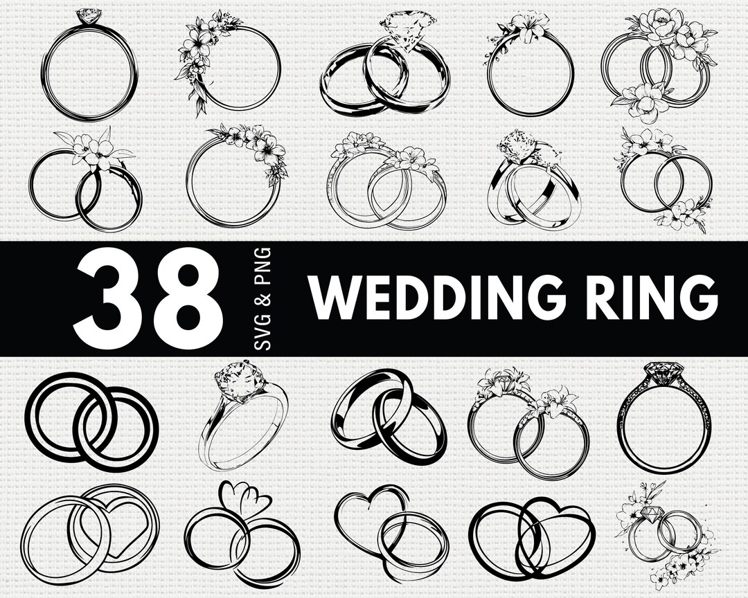 Wedding Ring SVG PNG Bundle, Bridal Silhouette Clipart, Engagement ...