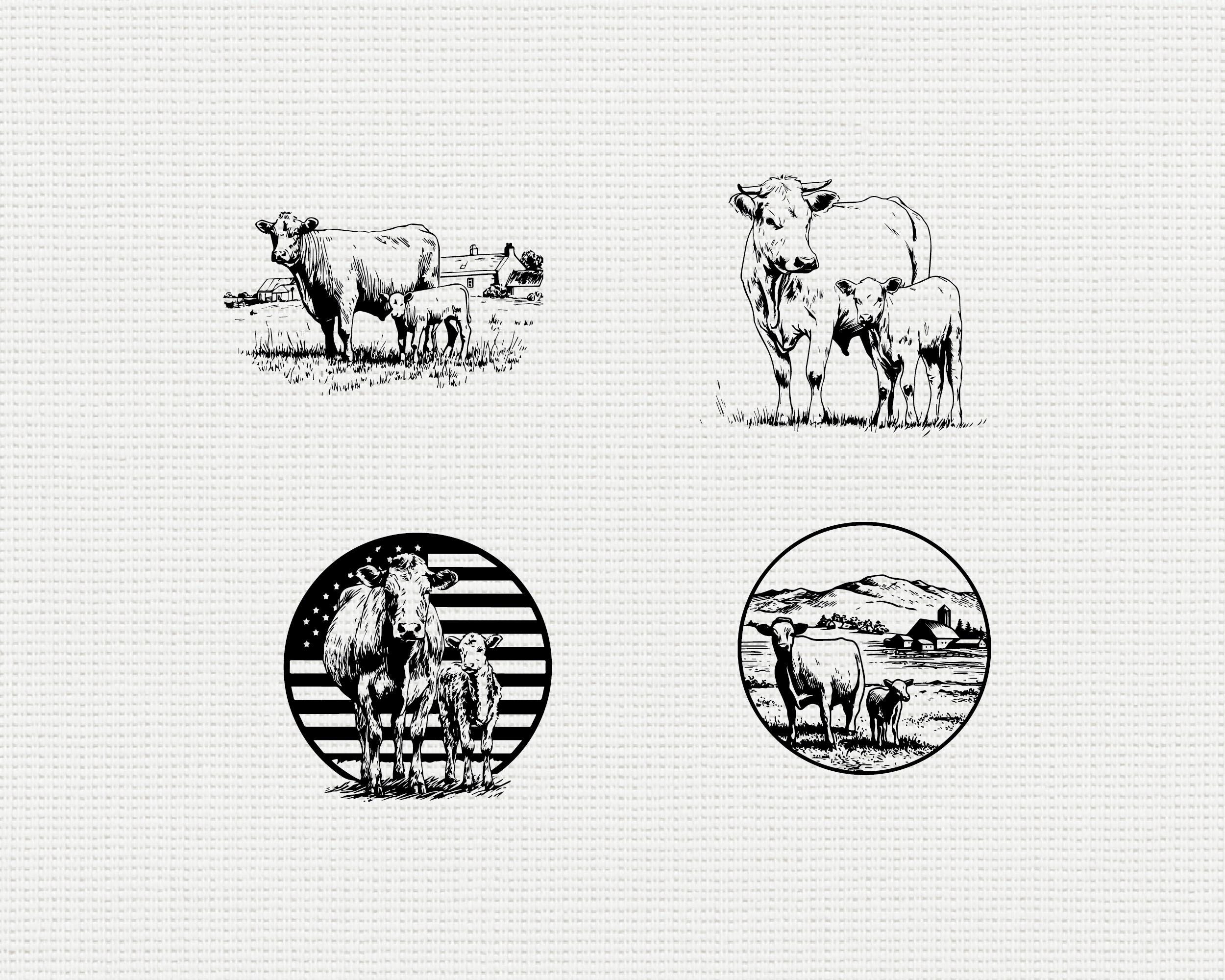 Angus Cow and Calf SVG PNG Bundle, Farm Animal Silhouette Clipart ...