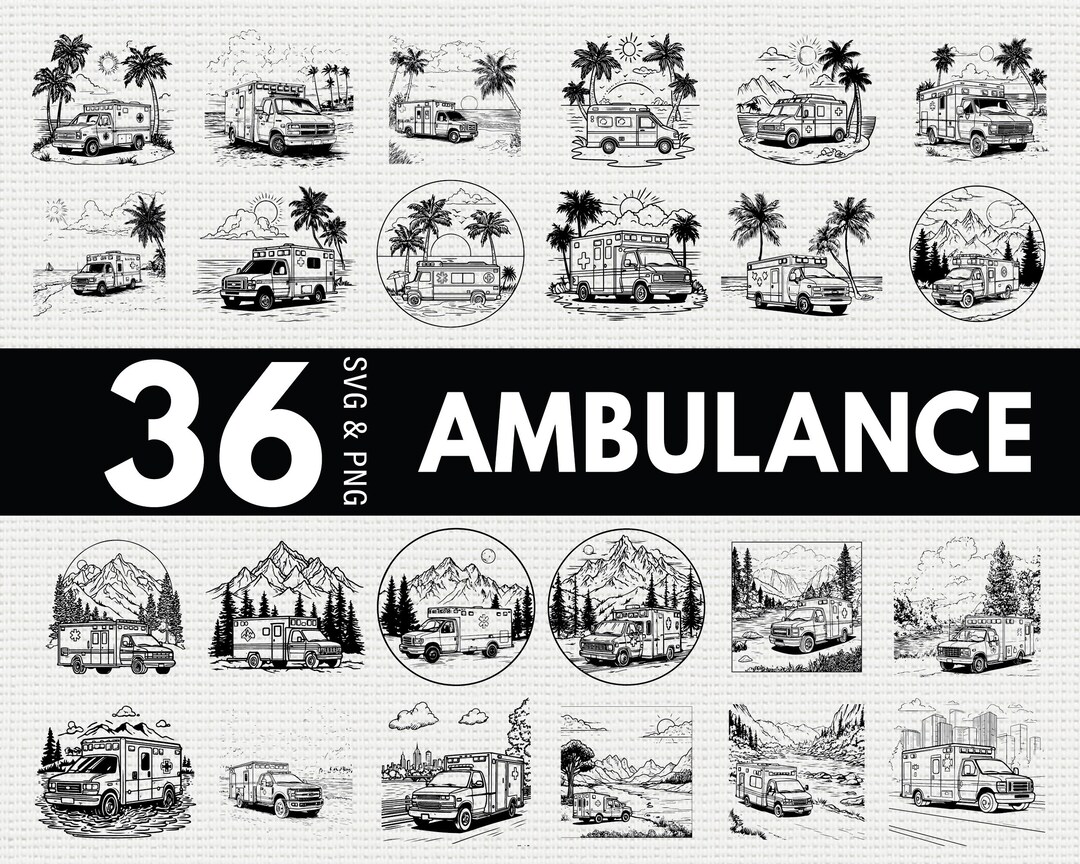 Ambulance Silhouette SVG Bundle | Emergency Vehicle SVG PNG Clipart for ...