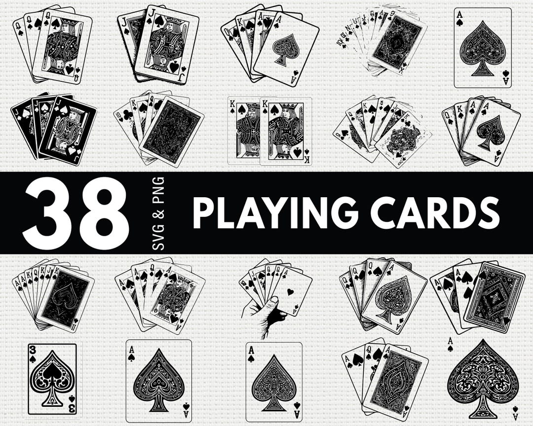 Playing Cards SVG PNG Bundle, Poker Silhouette Clipart, Casino Game ...
