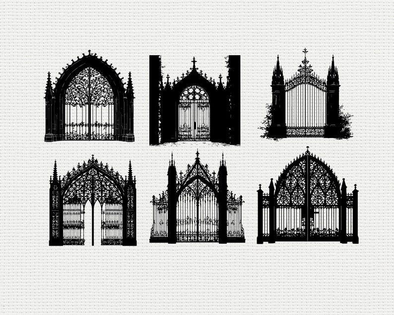 Gothic Gate SVG PNG Bundle, Haunted Fence Silhouette Clipart, Halloween ...