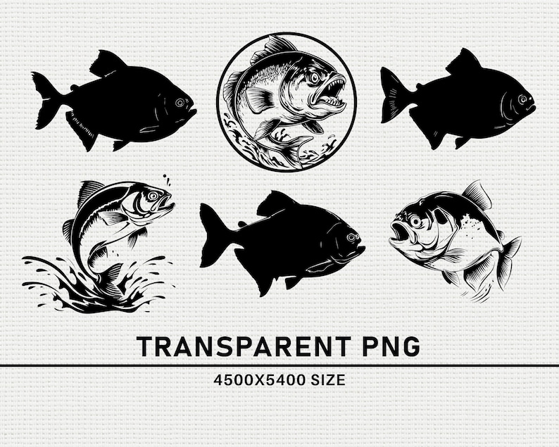 Piranha SVG PNG Bundle, Fish Silhouette Clipart, Scary Predator Cricut ...
