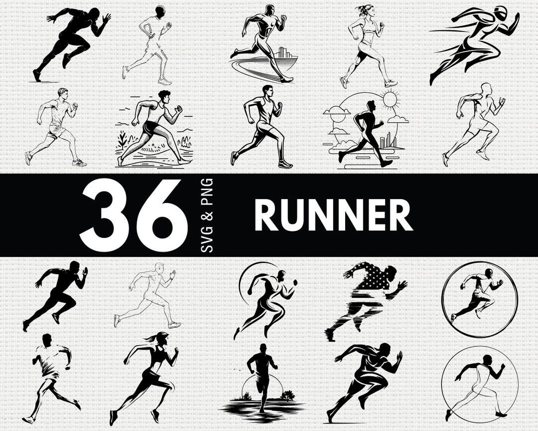 Runner SVG PNG Bundle, Marathon Athlete Silhouette Clipart, Fitness ...
