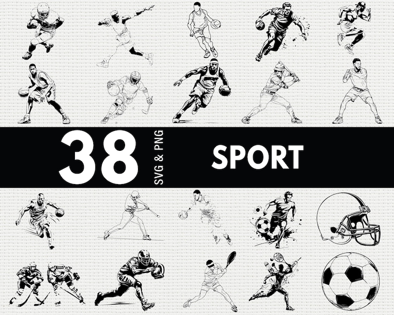 Sports SVG PNG Bundle, Athlete Silhouette Clipart, Fitness Team Cricut ...