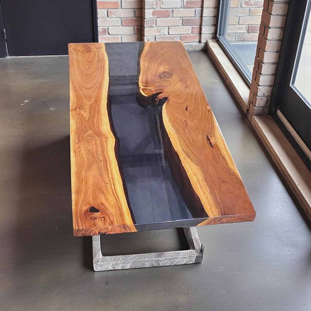 Handmade Live Edge Wood River Table - Black Epoxy Resin, Modern ...