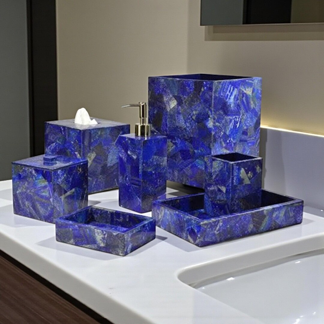 Handmade Lapis Lazuli Bathroom Set – 7 Piece Stone Bath Accessories - Etsy