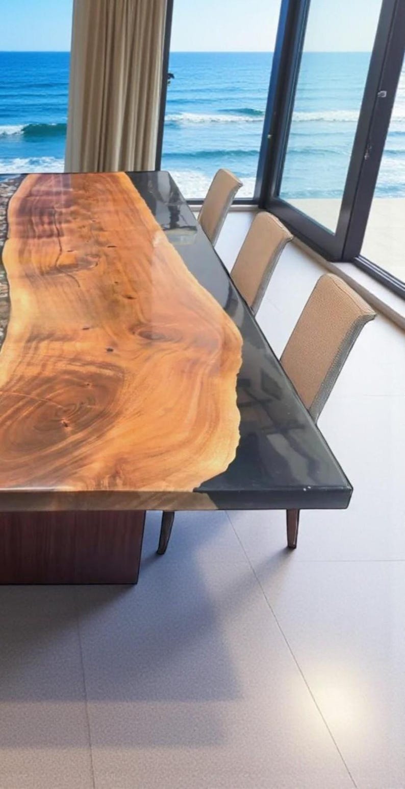 Handmade Ocean Beach Epoxy Resin Dining Table: Live Edge Wood - Etsy
