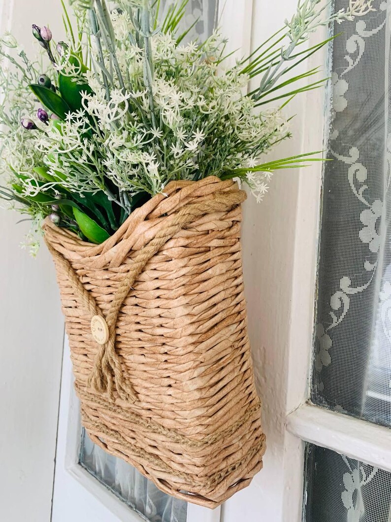 Hanging Wicker Wall Basket – Rustic Wall Pocket Organizer – Decorative ...