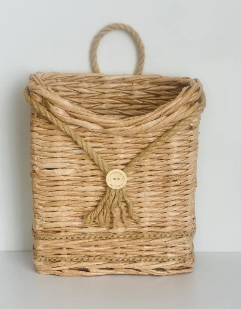 Hanging Wicker Wall Basket – Rustic Wall Pocket Organizer – Decorative ...