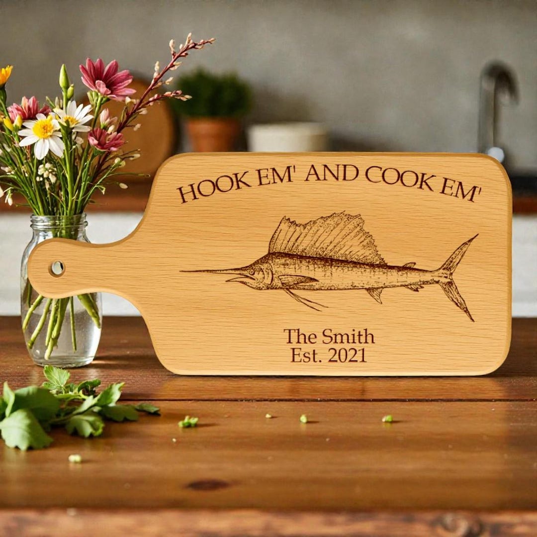 Hook Em' and Cook Em', Personalized Sailfish Cutting Board, Custom ...