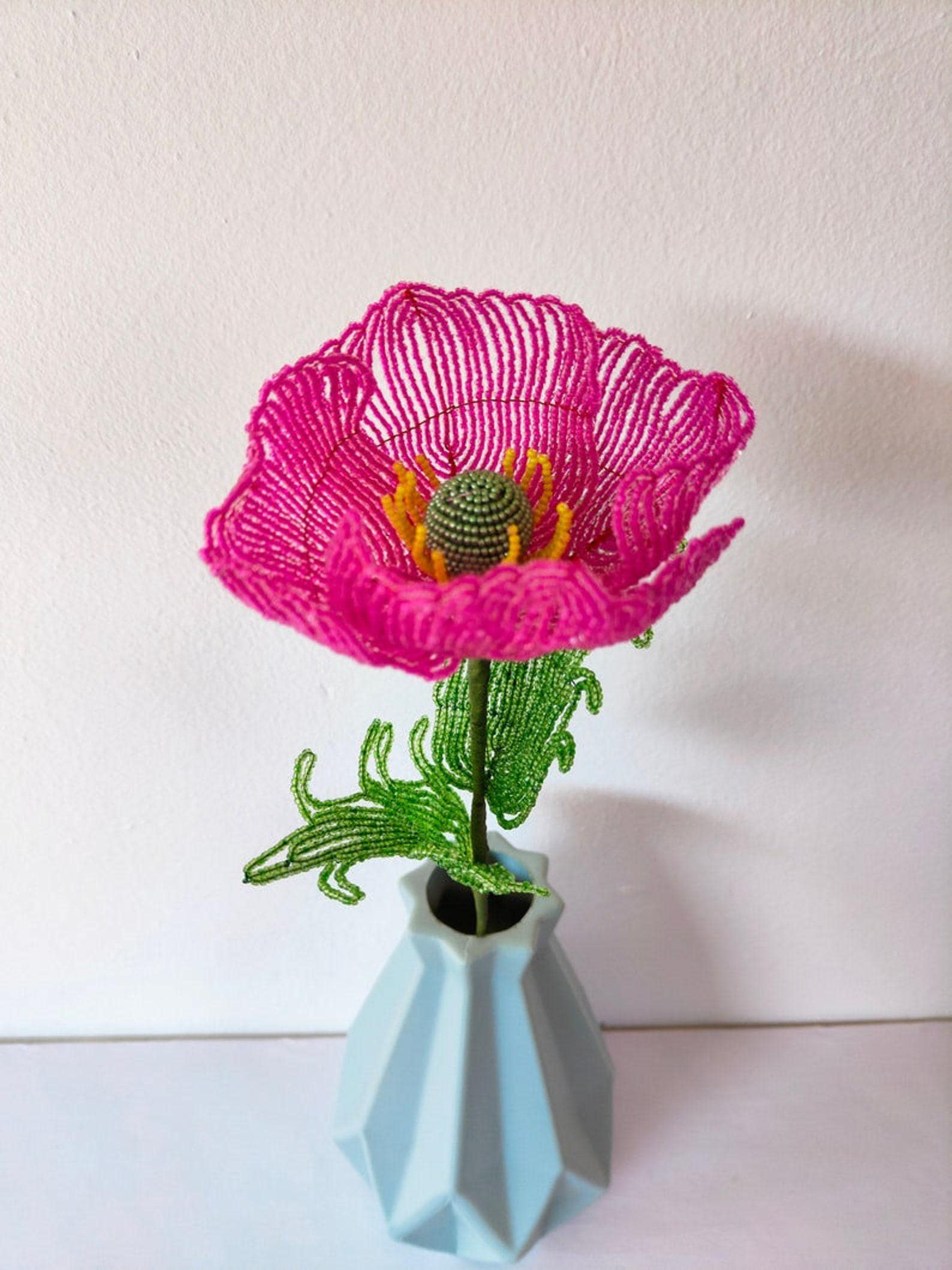 French Beaded Poppy Flower: Handmade Artificial Floral Arrangement - Etsy