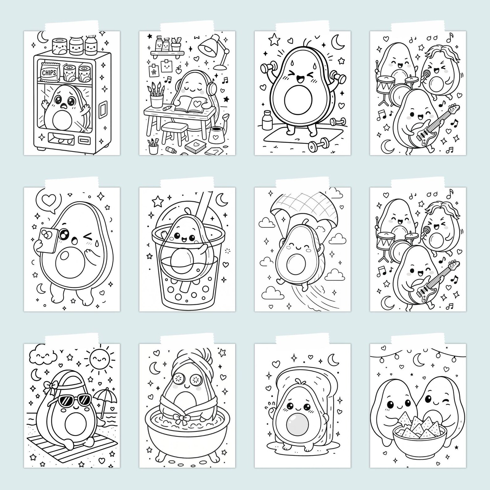 Kawaii Avocado Coloring Pages – Chibi Avo Adventures, Printable ...