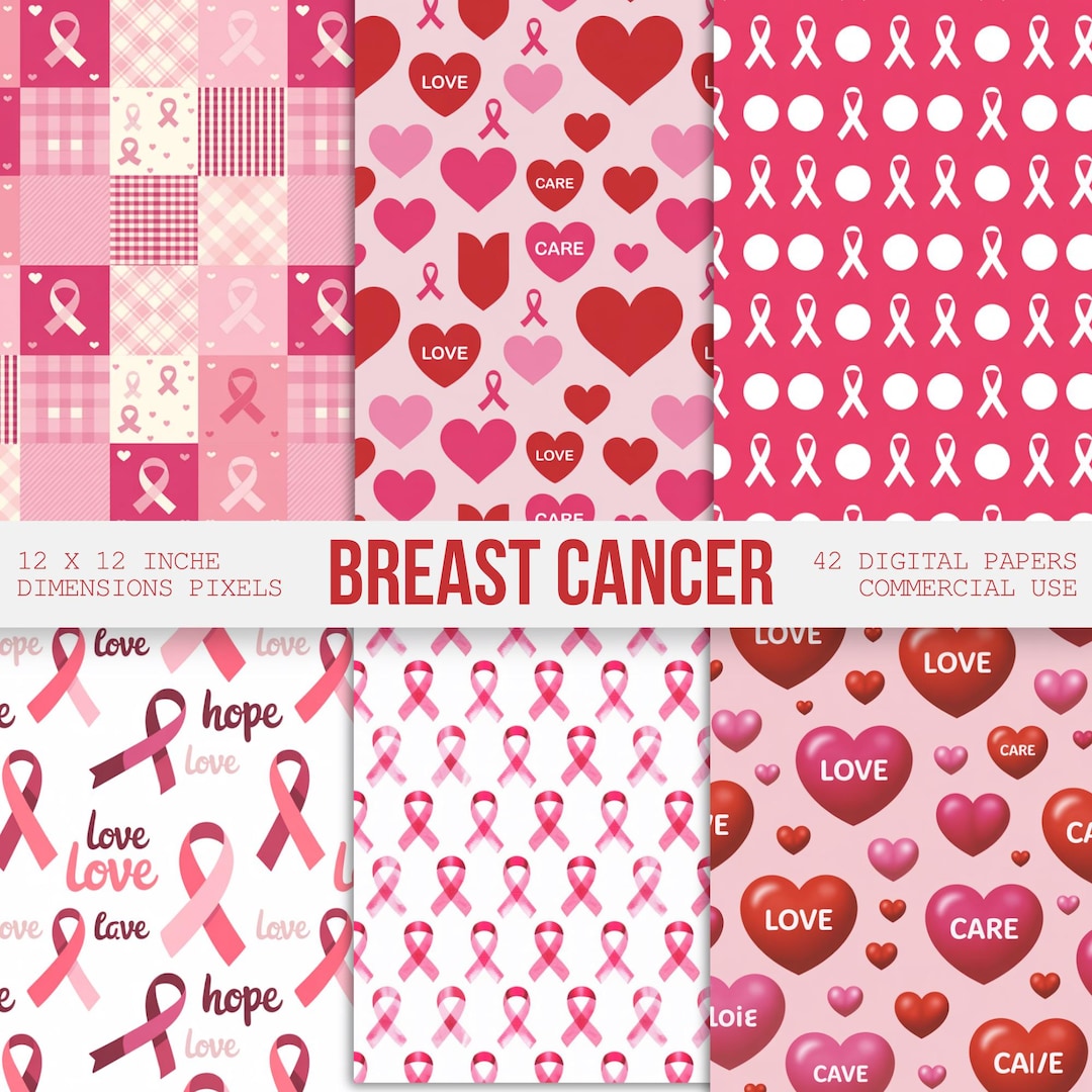 Breast Cancer Awareness Digital Paper, Pink Ribbon Seamless Pattern ...