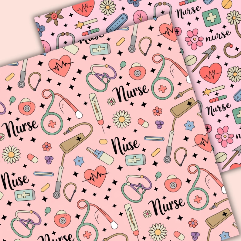 Nurse Life Digital Papers, Nurse Seamless Repeat Pattern, Retro ...