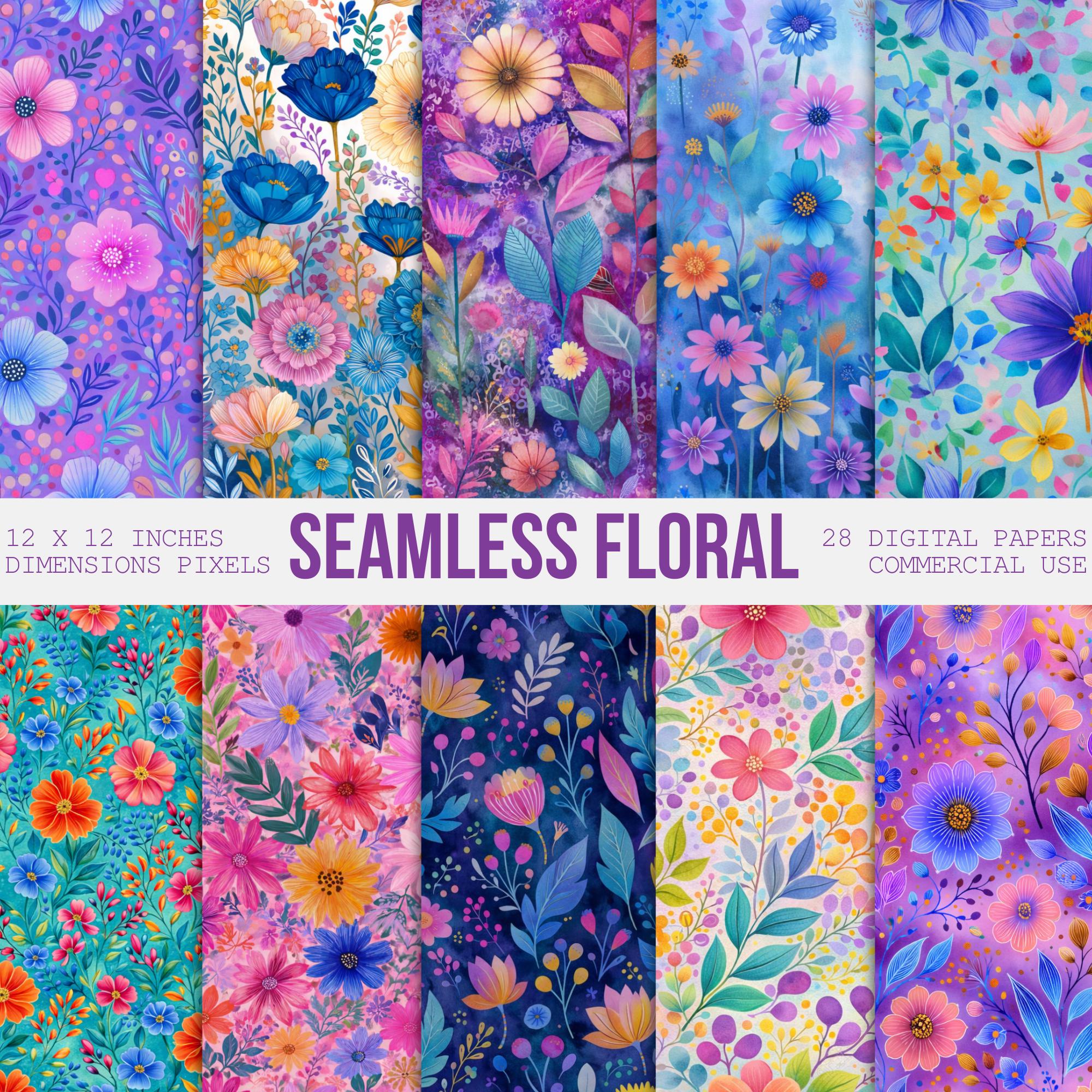 20+ Seamless Floral Digital Pattern, Watercolor Vibrant Rich Garden ...