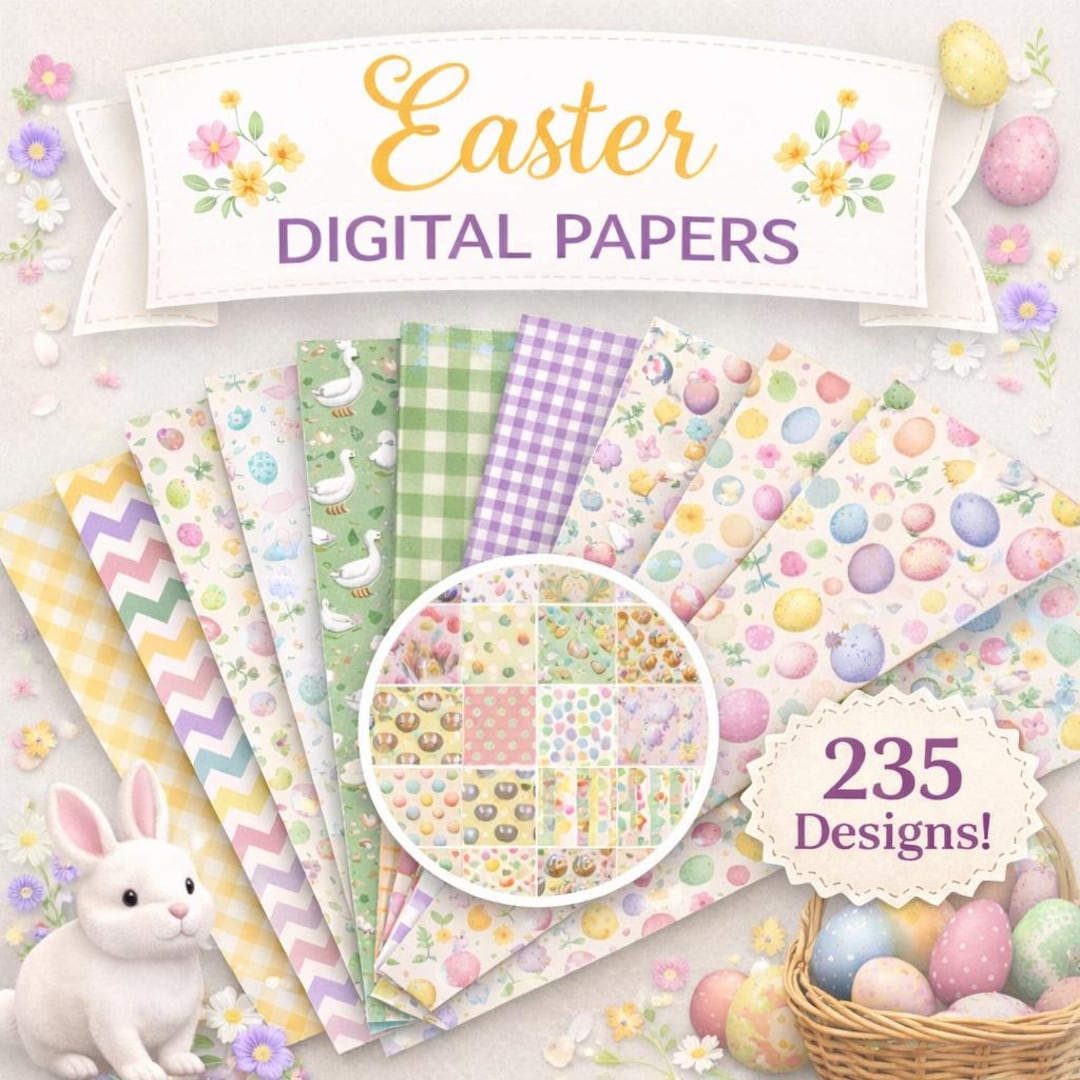 Easter Bunnies Digital Paper Mega Bundle, Seamless Pastel Bunny ...