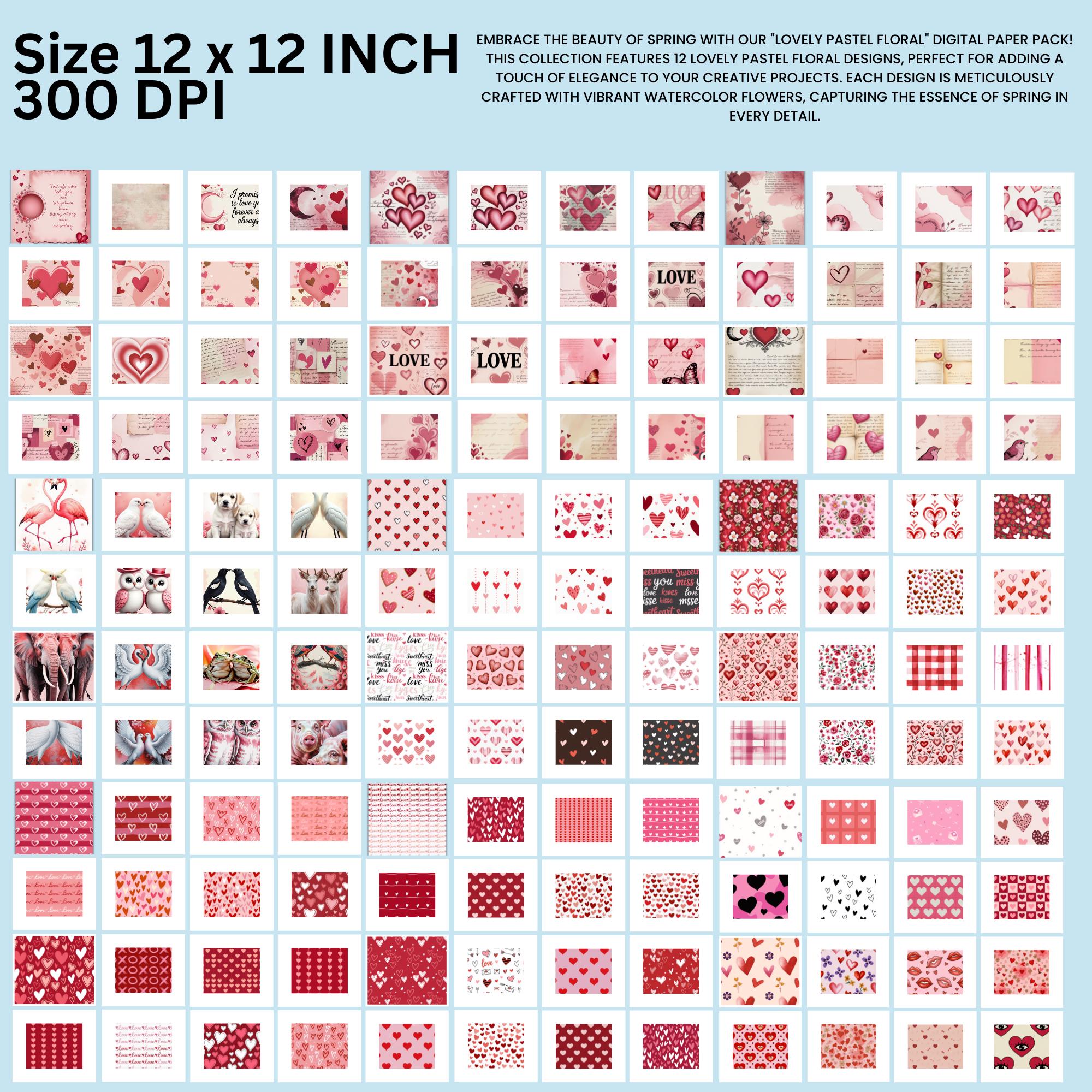 Valentine’s Day Digital Patterns Mega Bundle, Red Pink Hearts ...