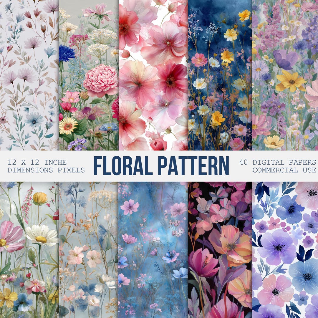 Spring Floral Digital Paper, Watercolor Flower Patterns, Scrapbooking ...