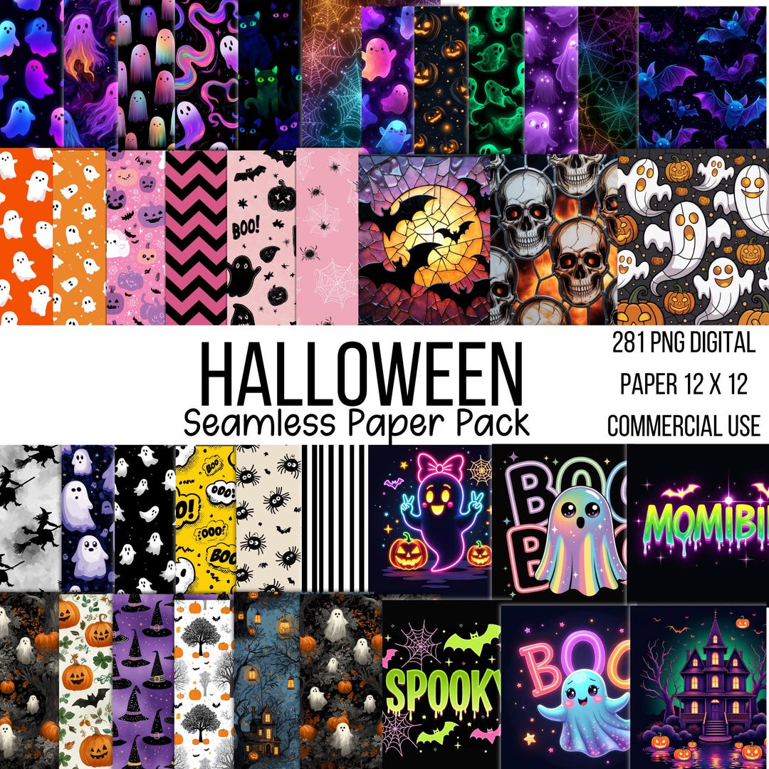 250+ Halloween Themed Digital Paper Mega Bundle, Neon Halloween Digital ...