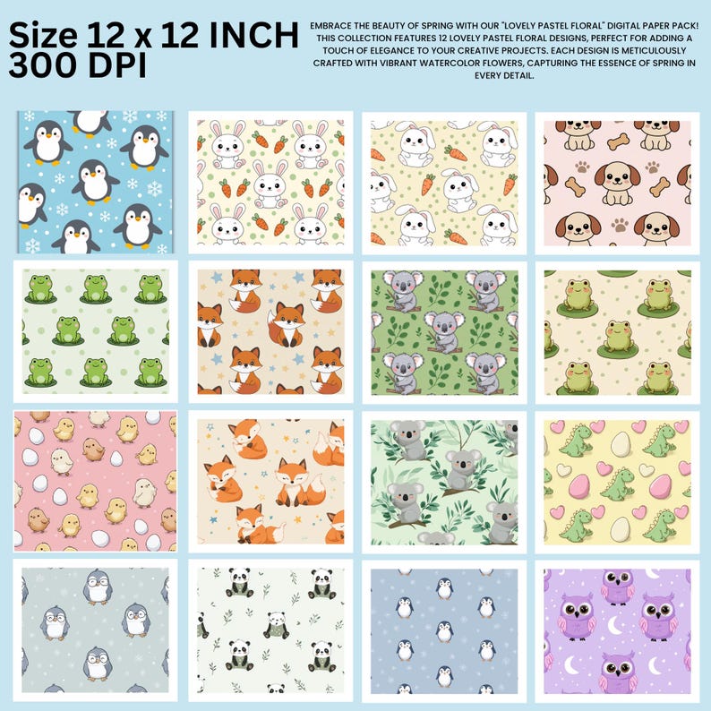 Kawaii Seamless Digital Patterns, Cute Digital Papers, Pastel Tileable ...
