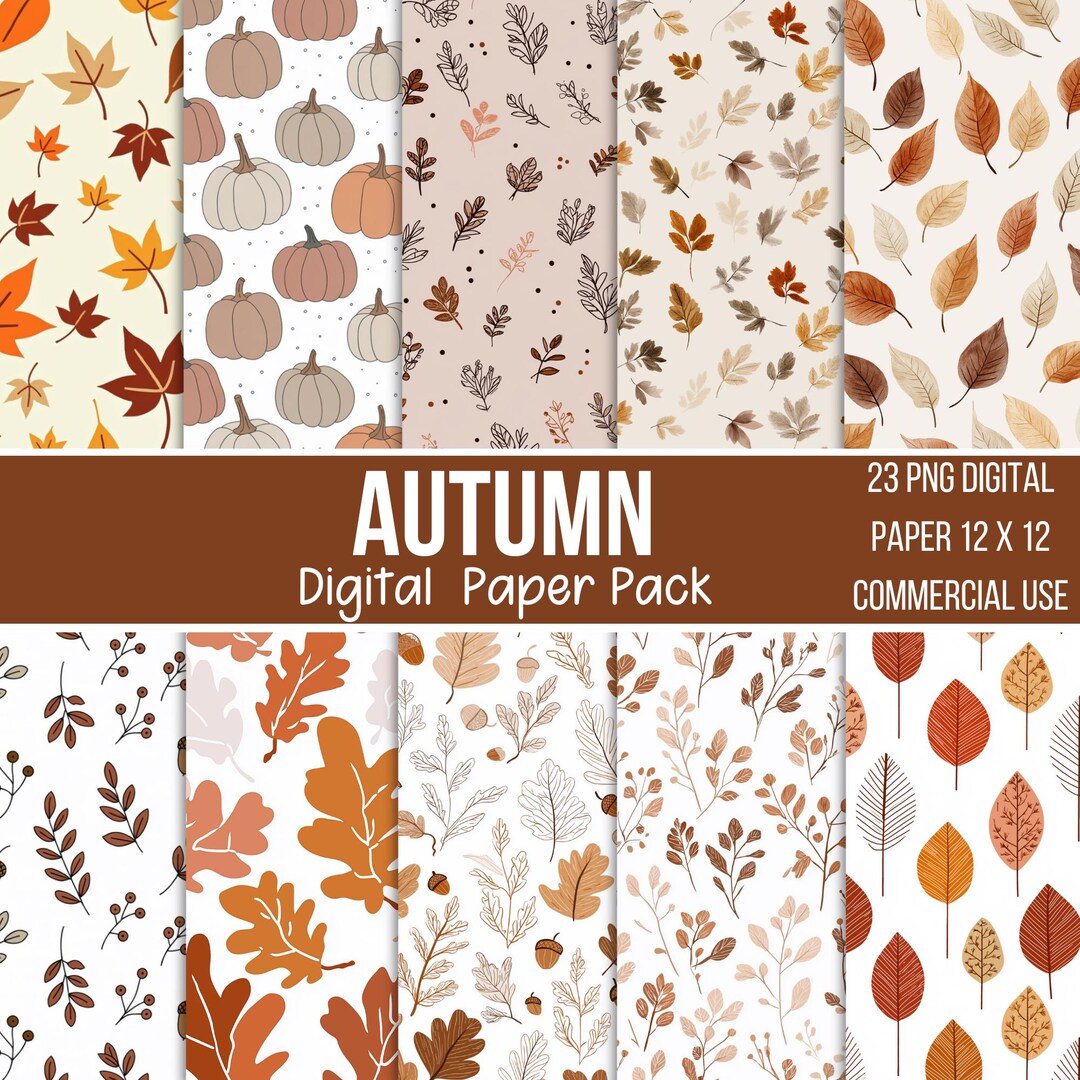 Fall Digital Papers, Autumn Seamless Printable Patterns, Pumpkin Floral ...