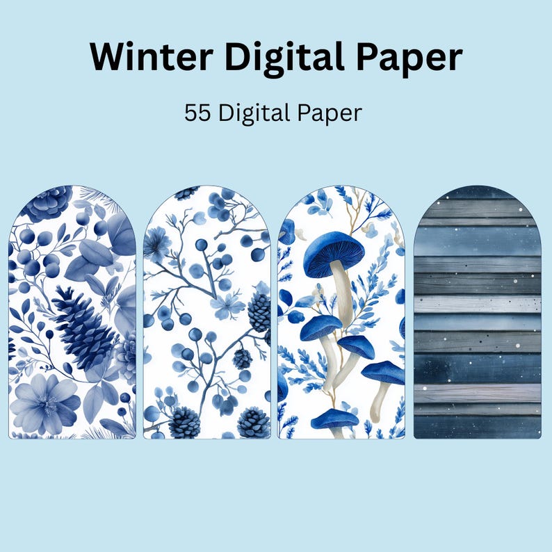 50+ Blue Winter Digital Patterns, Watercolor Snow Digital Papers ...