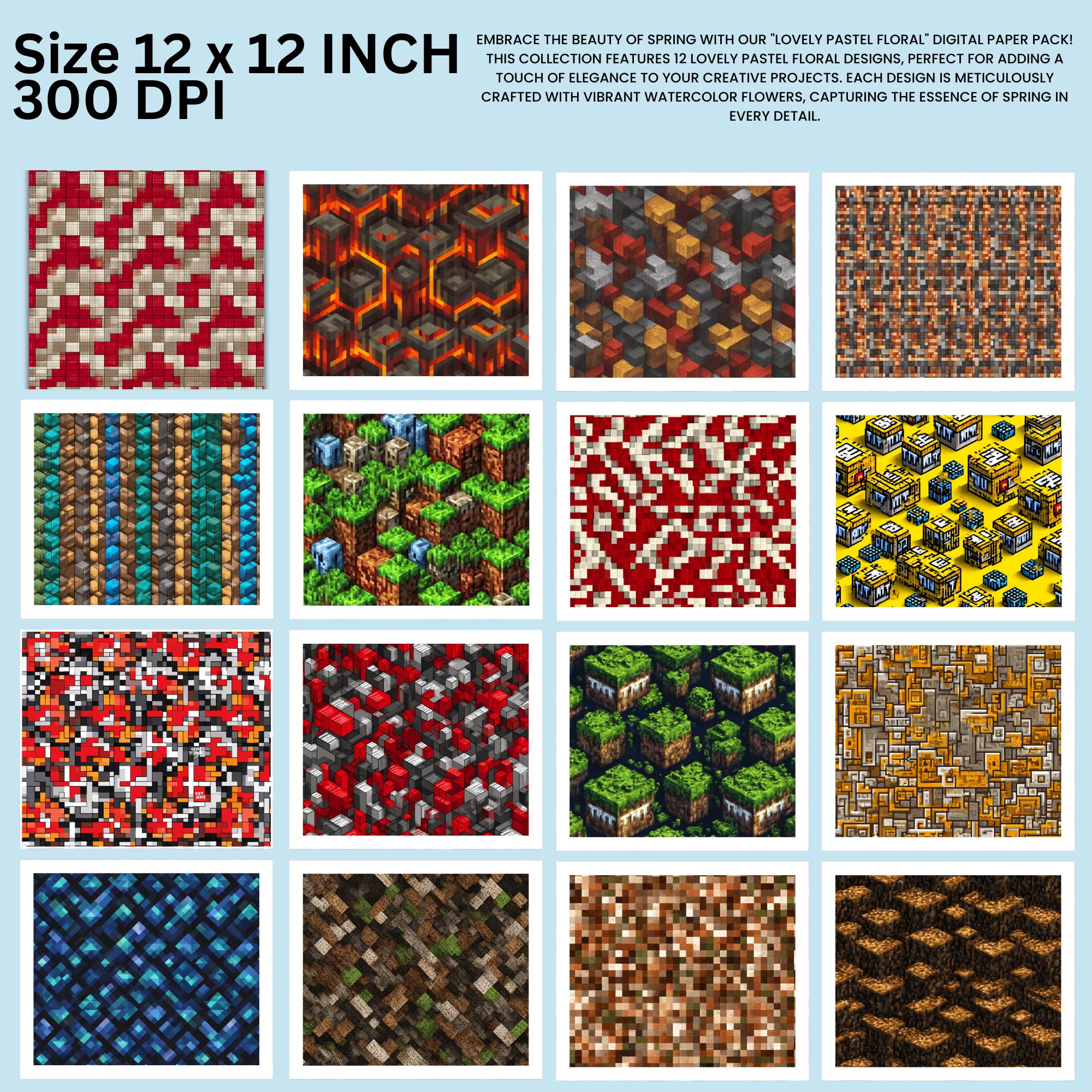 Craft Pixels Digital Papers, Mine Seamless Pattern Bundle, Gaming ...