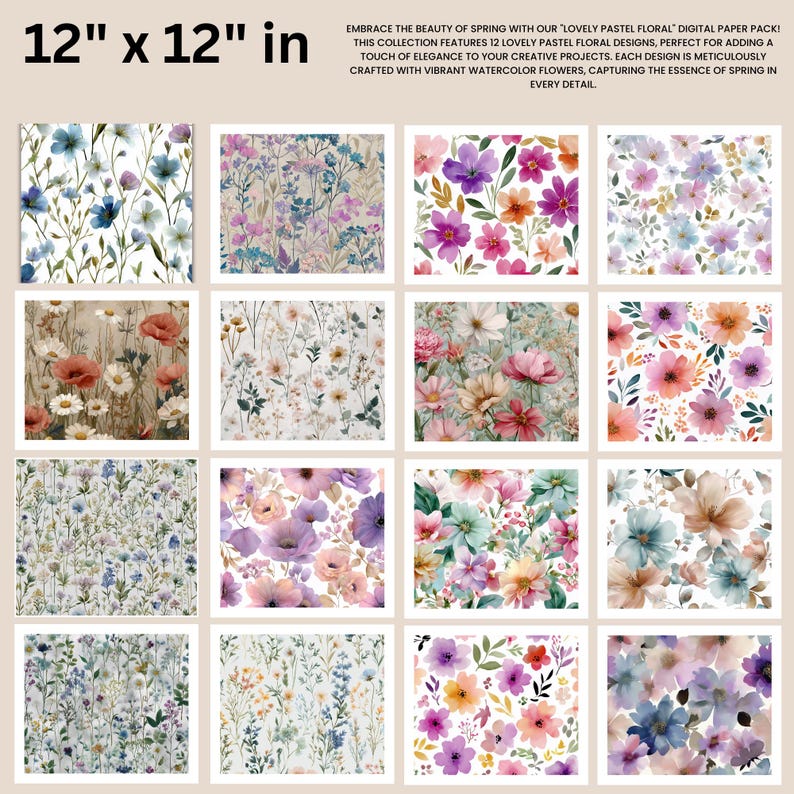 Spring Floral Digital Paper, Watercolor Flower Patterns, Scrapbooking ...