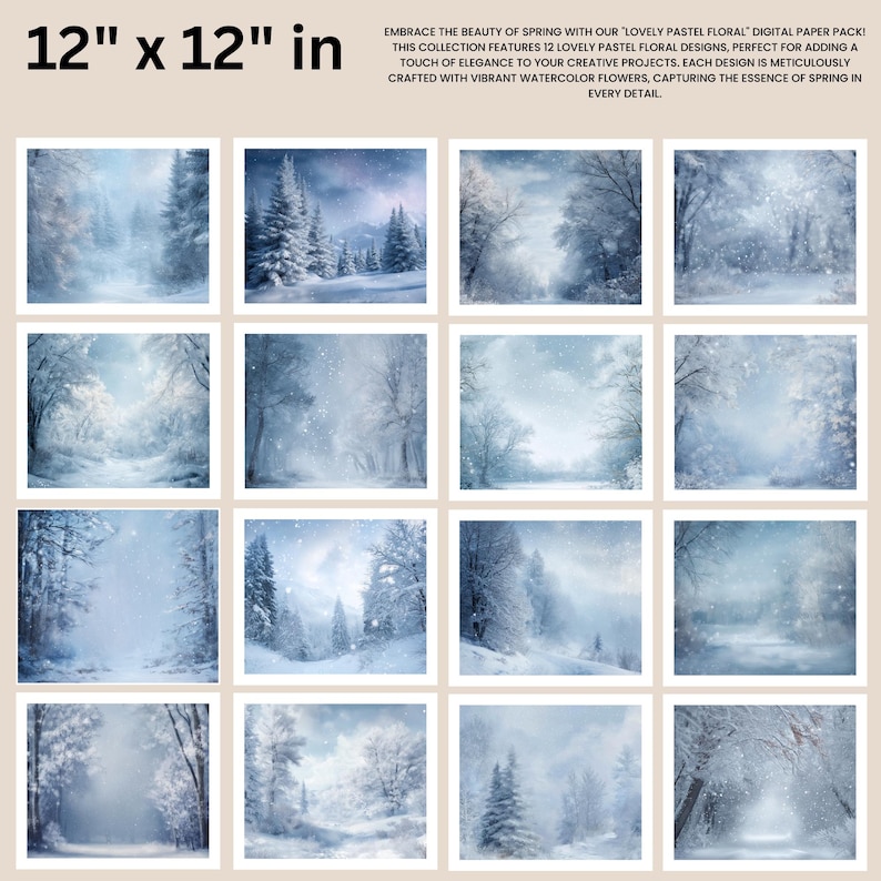 50+ Winter Snow Digital Paper, Fantasy Landscape Backdrop, Snowflakes ...