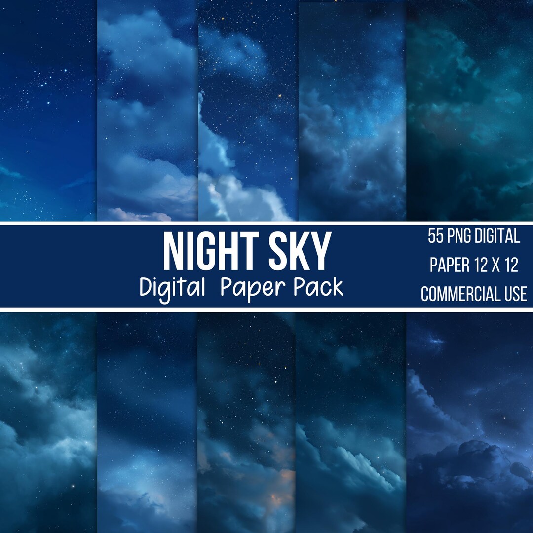 50+ Night Sky Digital Papers, Sky Backgrounds, Texture, Junk Journals ...