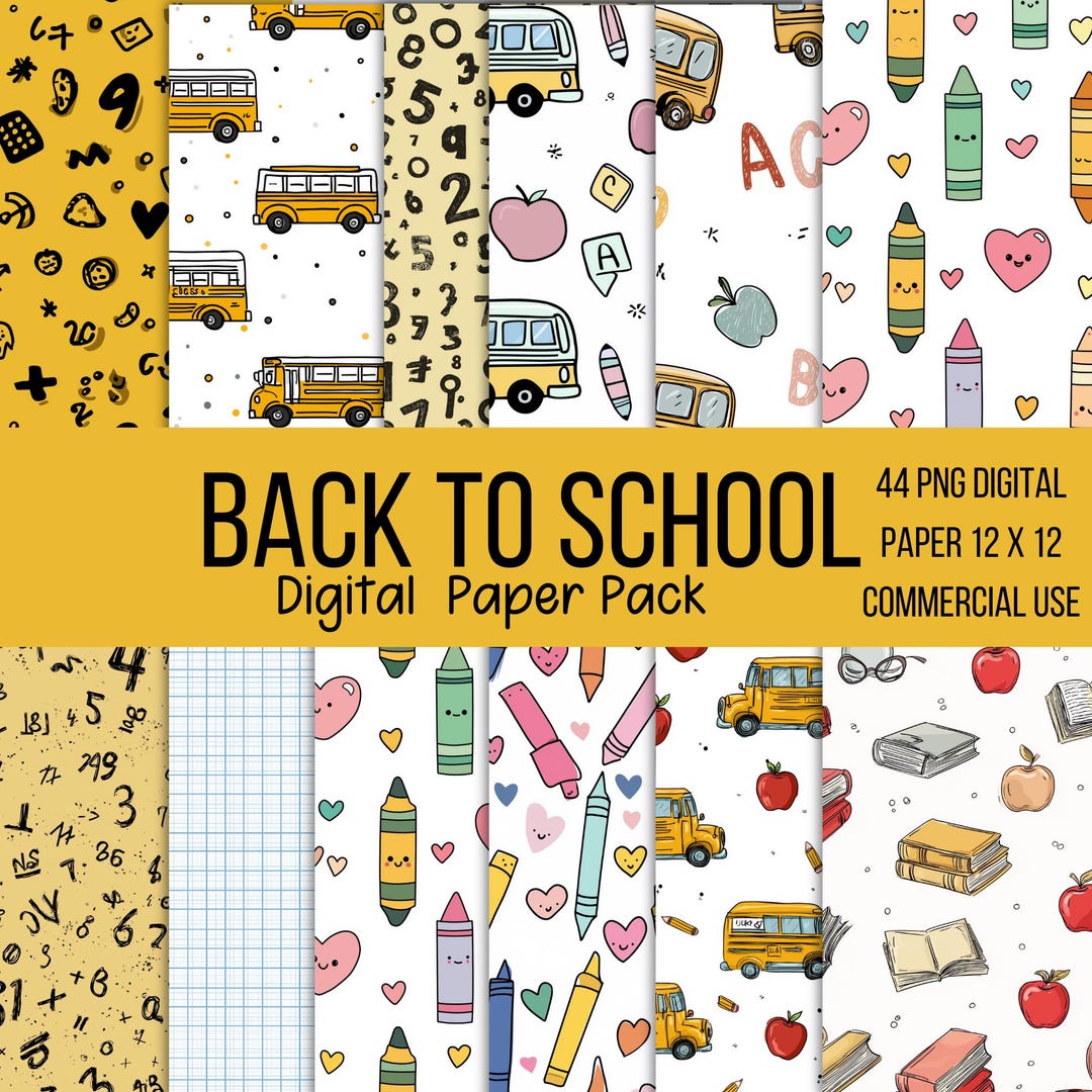 50+ Back to School Digital Papers, Seamless Repeat Printable Pattern ...