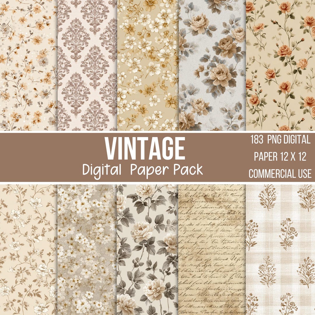 150+ Vintage Neutral Beige Digital Paper, Seamless Scrapbooking Papers ...