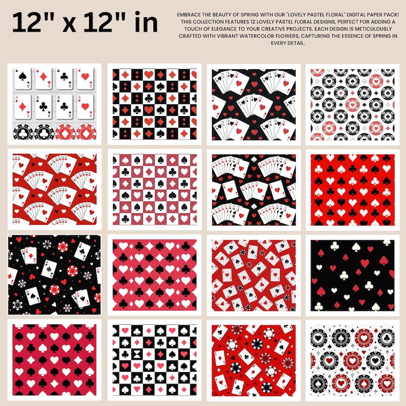 Playing Cards Digital Papers, Casino Poker Chip Patterns (digital ...