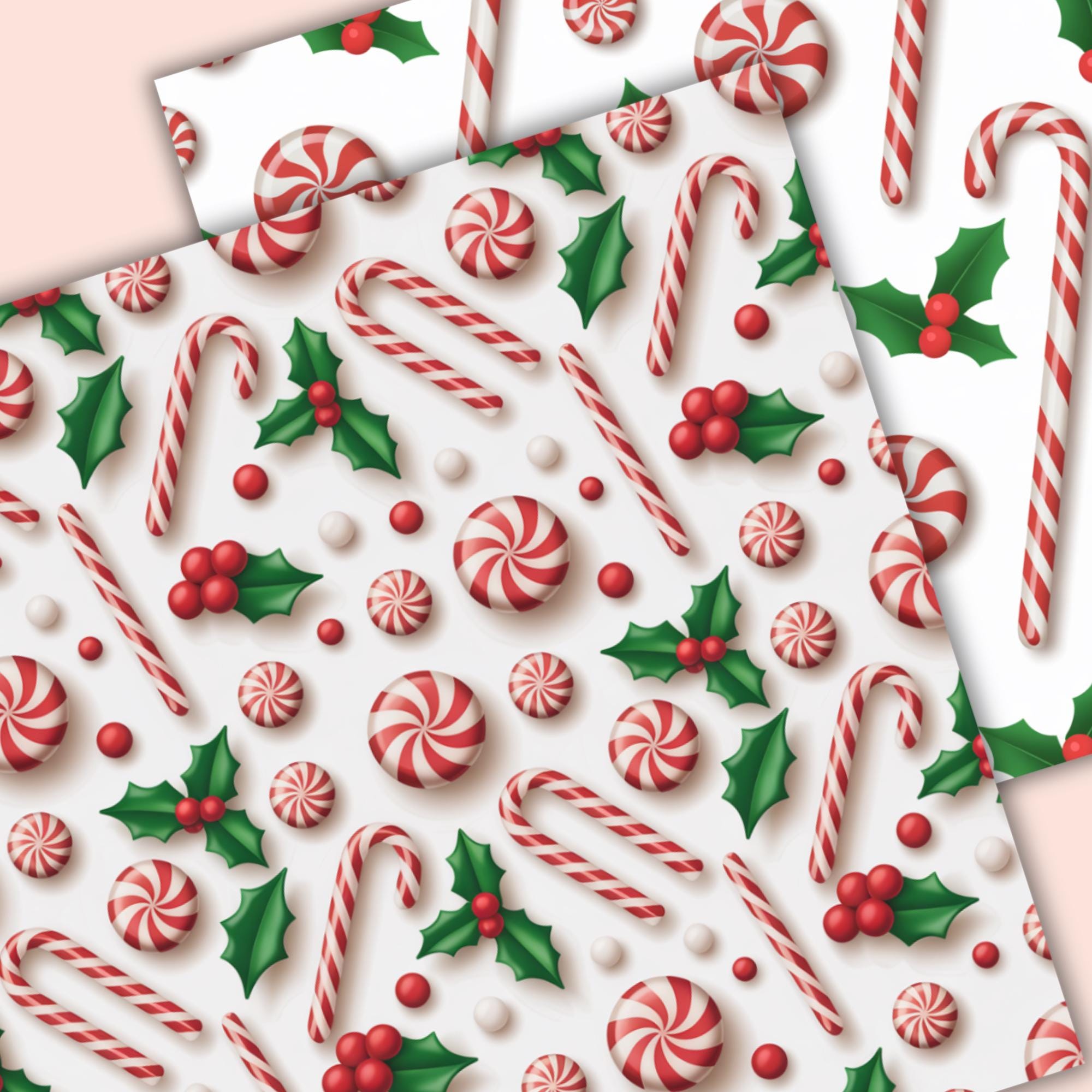 10+ Peppermint Christmas Digital Papers, Seamless Candy Cane & Holly ...