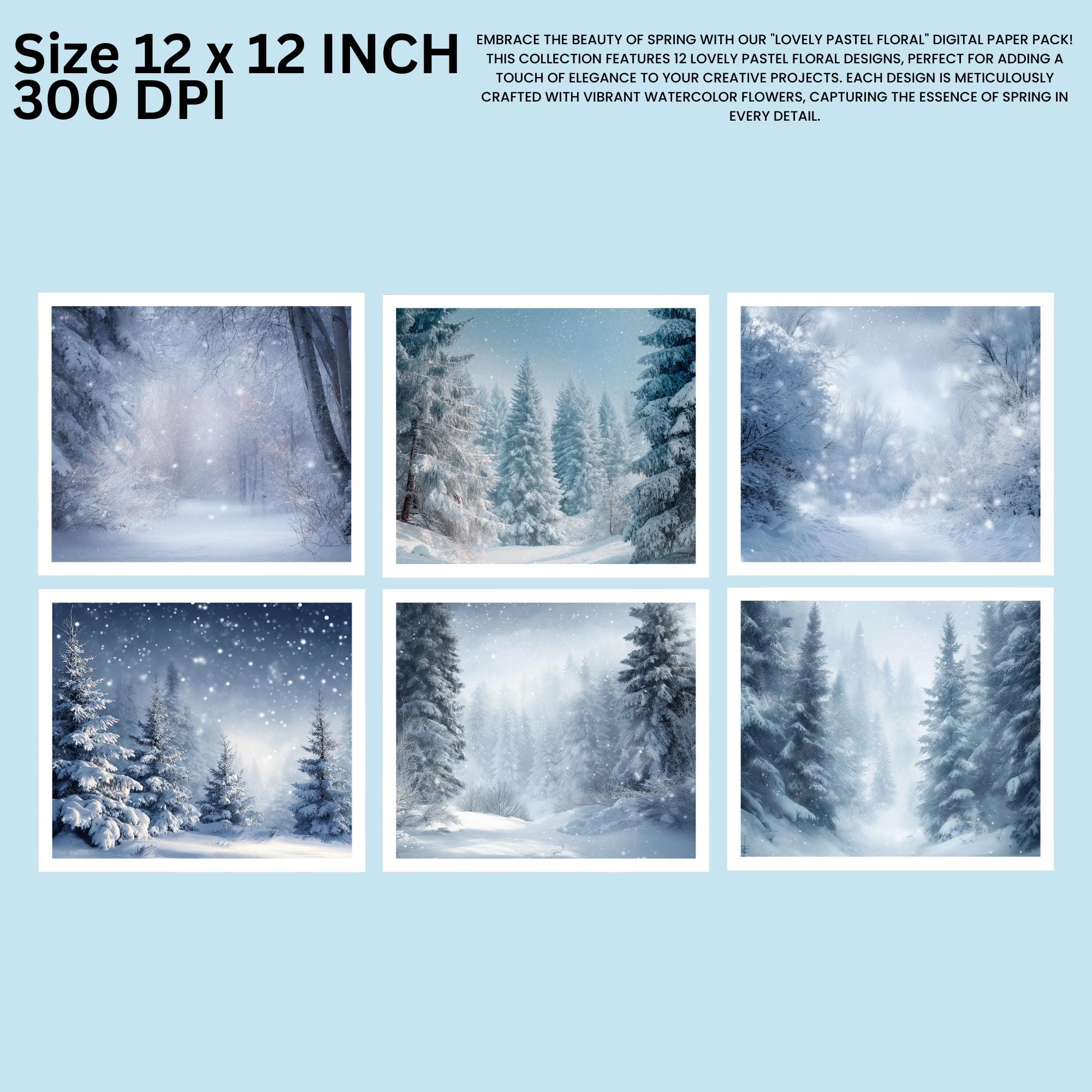 50+ Winter Snow Digital Paper, Fantasy Landscape Backdrop, Snowflakes ...