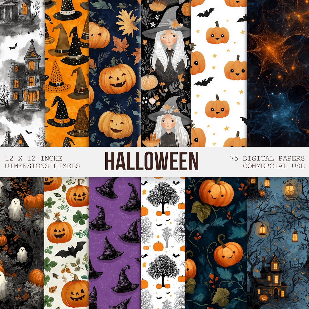 Whimsical Halloween Watercolor Digital Paper Pack (75 Pngs) - Etsy