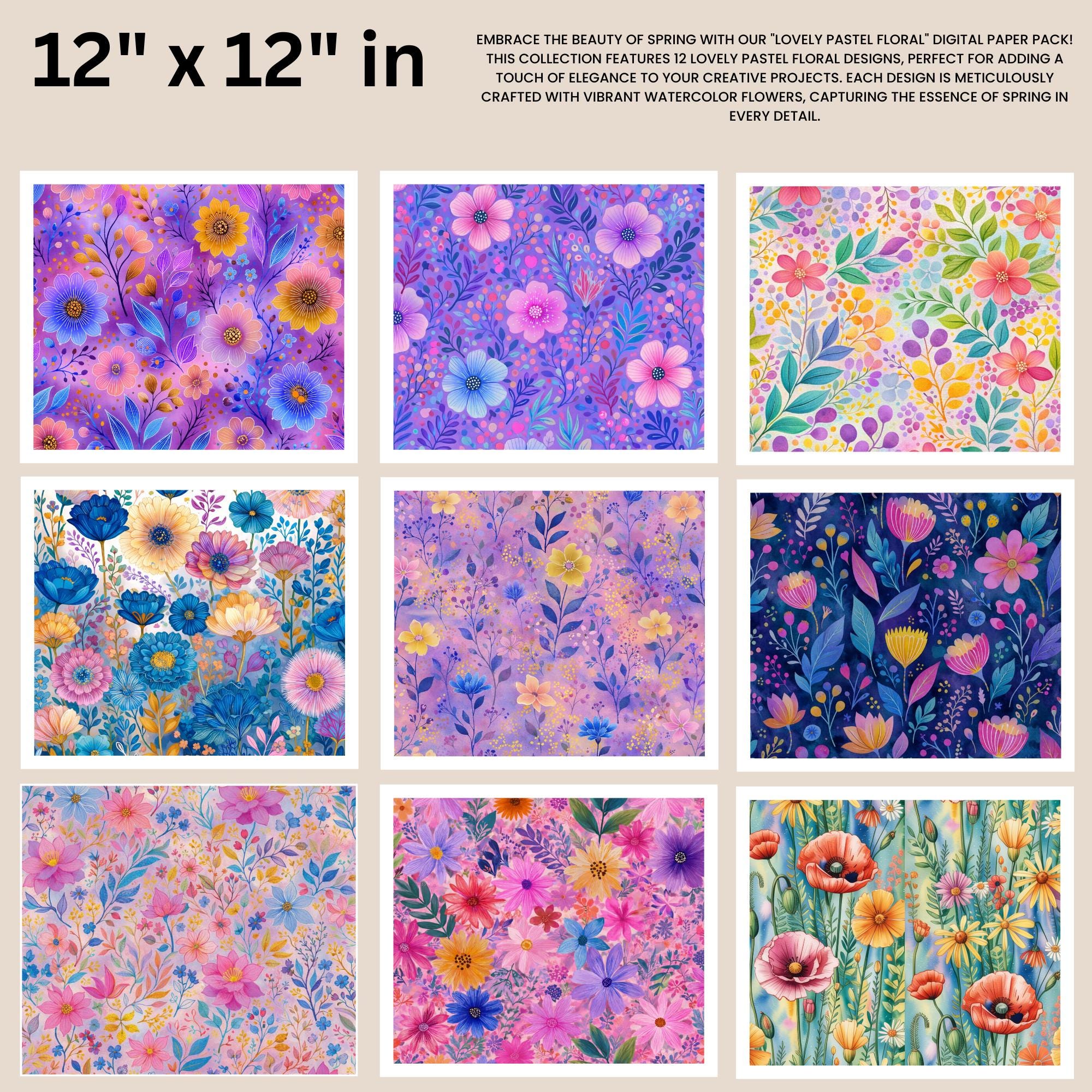 20+ Seamless Floral Digital Pattern, Watercolor Vibrant Rich Garden ...
