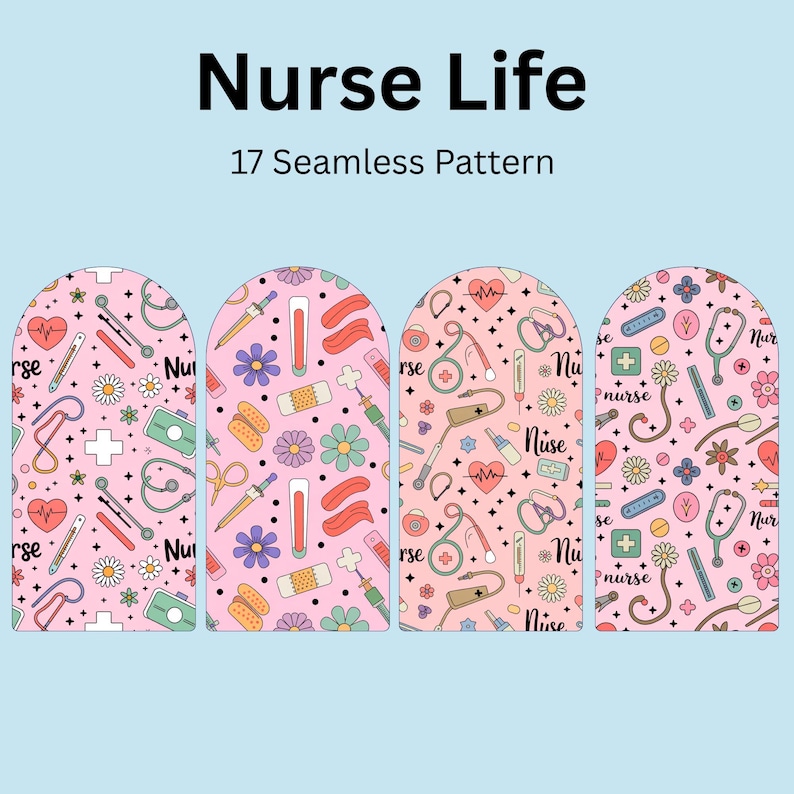 Nurse Life Digital Papers, Nurse Seamless Repeat Pattern, Retro ...