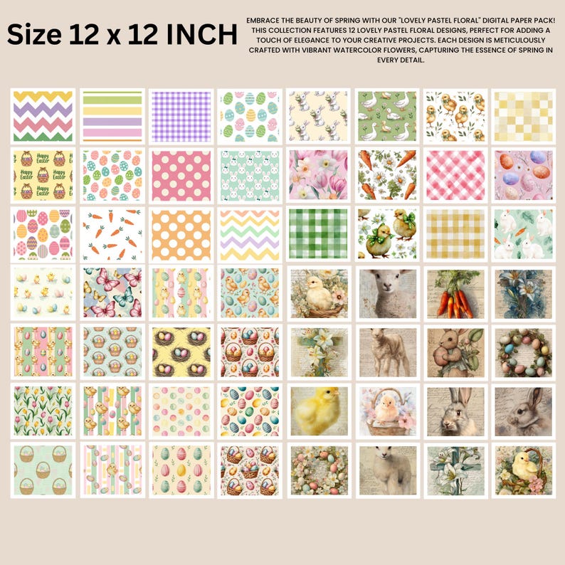 Easter Bunnies Digital Paper Mega Bundle, Seamless Pastel Bunny ...