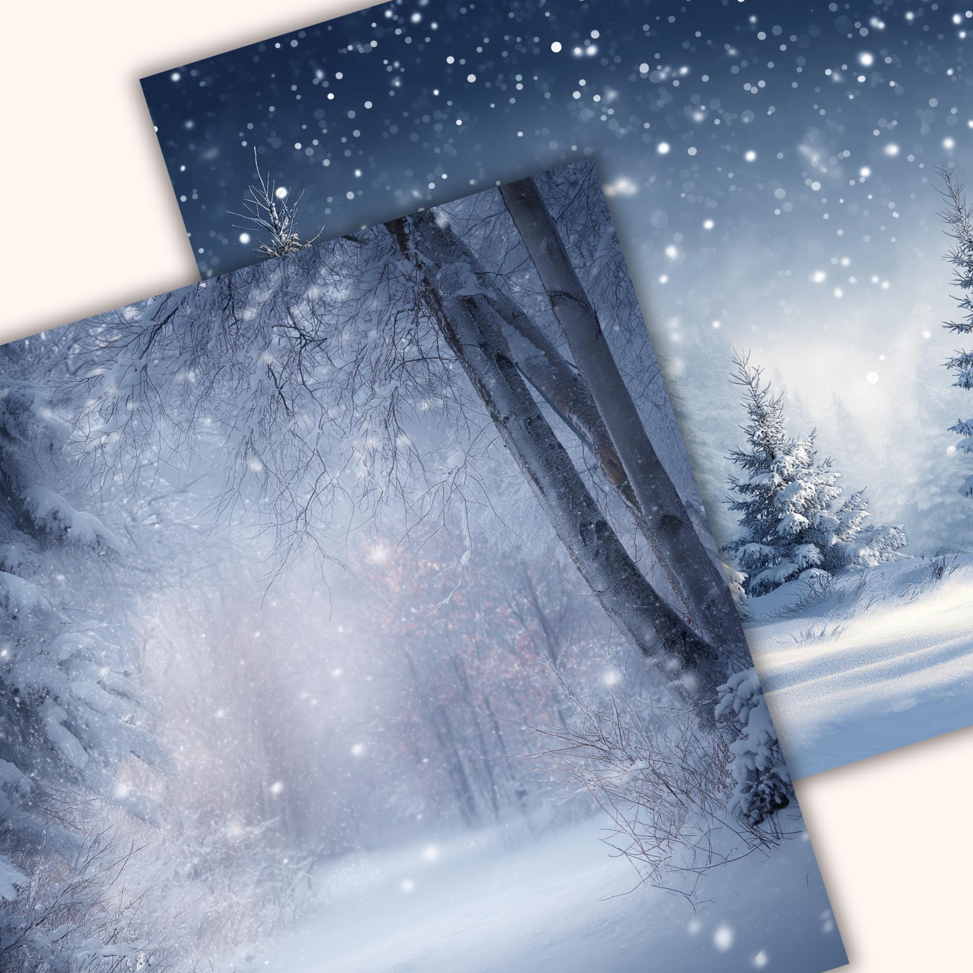 50+ Winter Snow Digital Paper, Fantasy Landscape Backdrop, Snowflakes ...