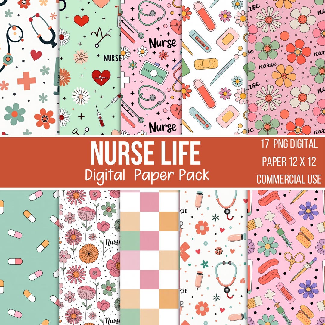 Nurse Life Digital Papers, Nurse Seamless Repeat Pattern, Retro ...