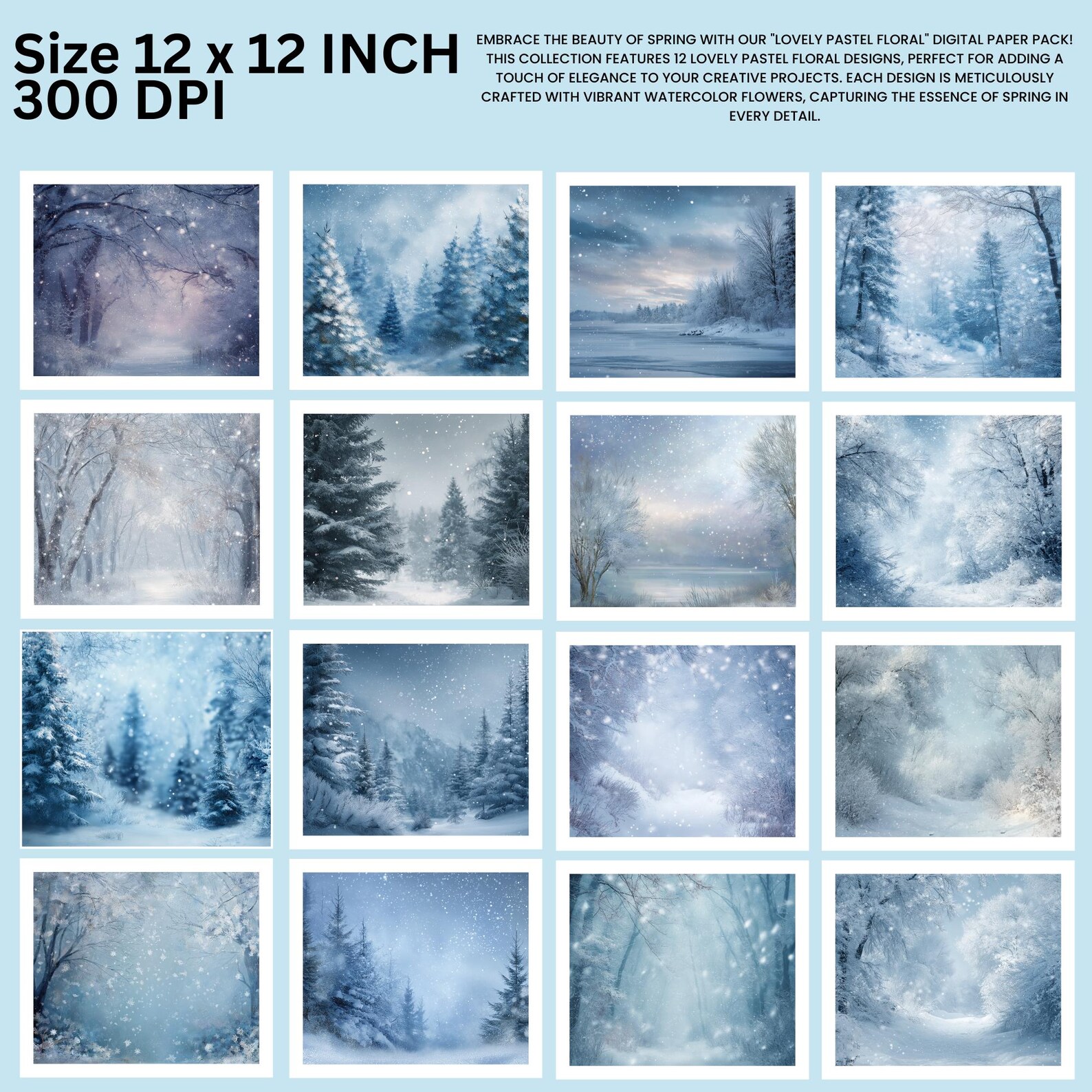 50+ Winter Snow Digital Paper, Fantasy Landscape Backdrop, Snowflakes ...