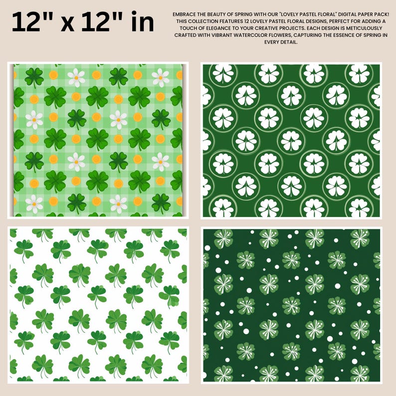 St Patrick's Digital Paper Pack, Printable Graphic Designs, Green ...