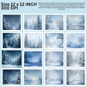 50+ Winter Snow Digital Paper, Fantasy Landscape Backdrop, Snowflakes ...