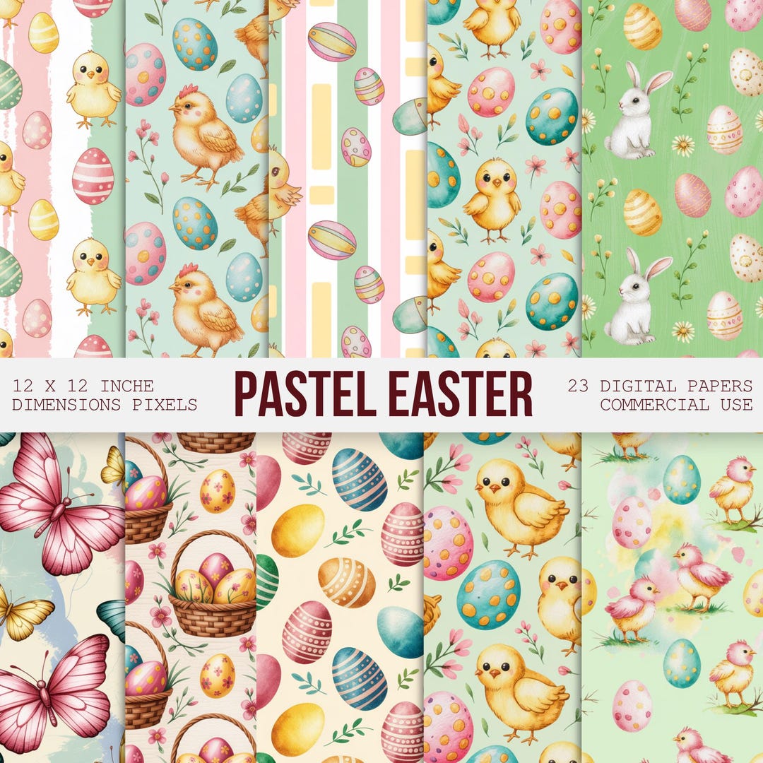 Pastel Easter Seamless Patterns, Watercolor Easter Backgrounds, Spring ...