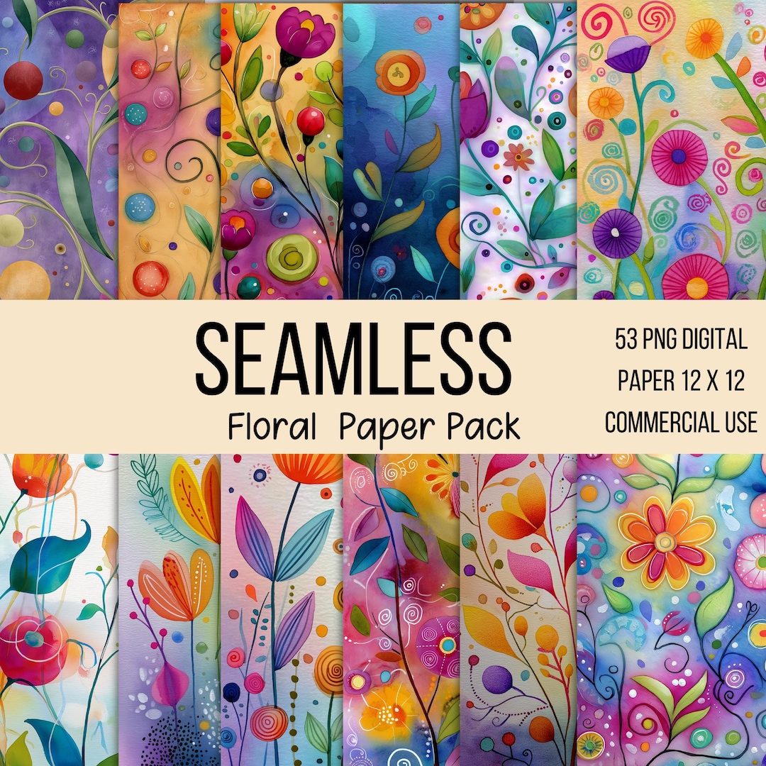 Seamless Floral Pattern, Whimsical Abstract Colorful Watercolor Flowers ...