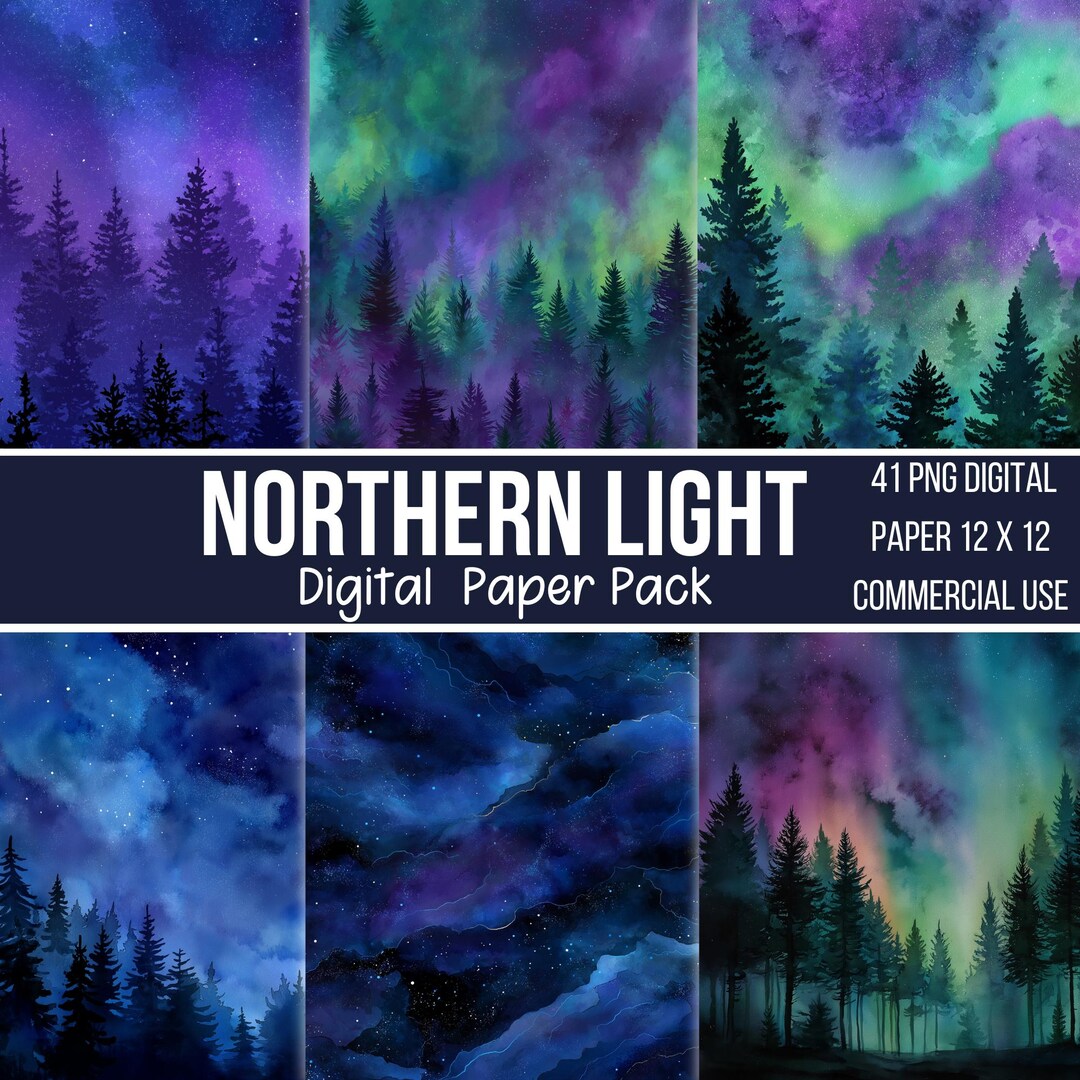 Northern Lights Digital Papers, Aurora Borealis Printable Patterns ...