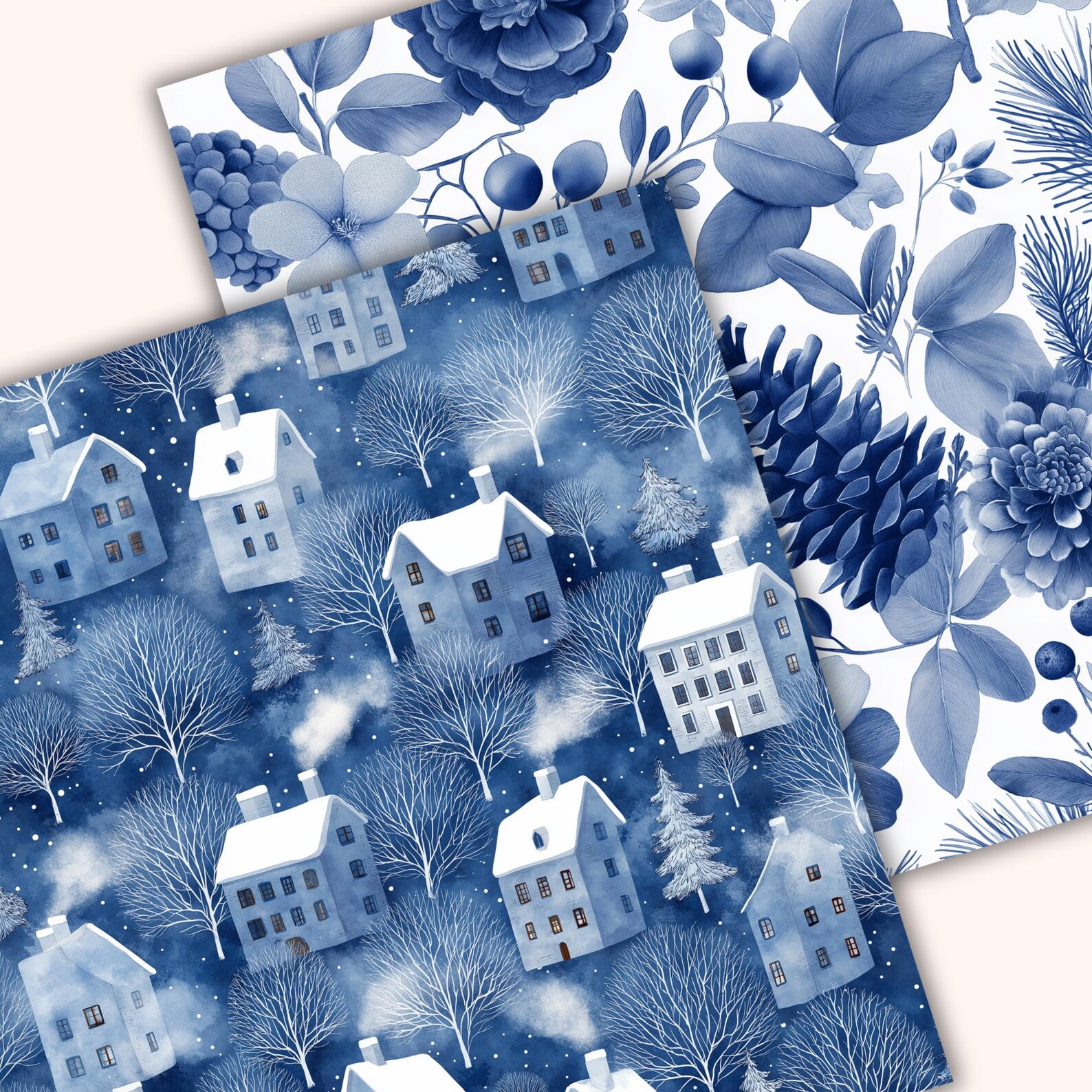50+ Blue Winter Digital Patterns, Watercolor Snow Digital Papers ...